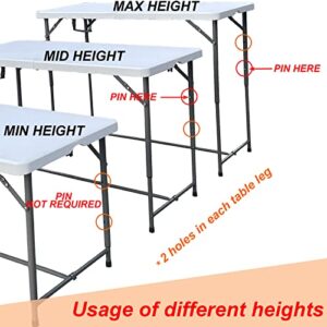 BOSOVEL 4ft Folding Table 3 Adjustable Height, 35 inch Height Portable Plastic Table for DJ Kitchen Party Camping Picnic Dining, Fold in Half w/Handle, White