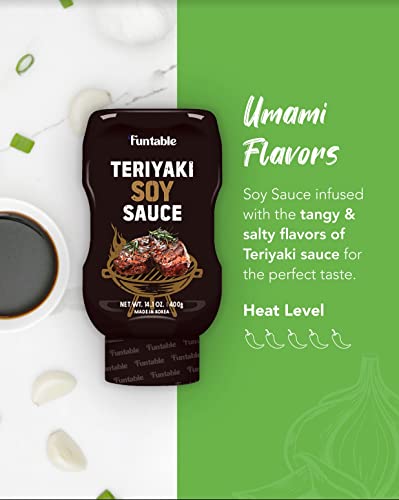 FUNTABLE TERIYAKI SOY SAUCE - Teriyaki Flavored Sweet Soy Sauce for Dipping, Glazing, Marinade, Seasoning for Korean Bulgogi, Meats, Grill (14.1OZ)