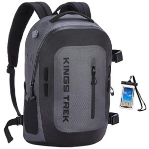 kings trek dry bag, tpu waterproof backpack with airtight zipper, 20l floating waterproof pack with phone case (grey, 20l)