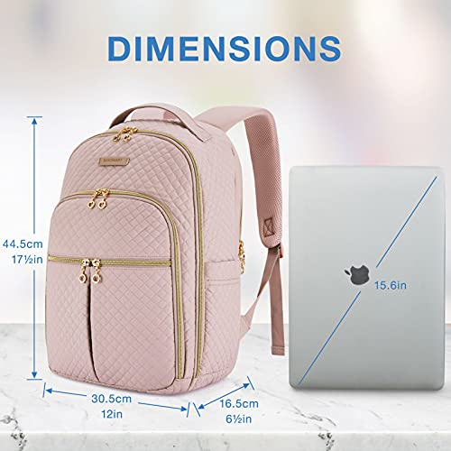 BAGSMART Laptop Backpack Women, Lightweight Travel Backpack for Women, 15.6" Multi-compartment Black College Backpack Stylish Bookbag with USB Charging Hole, Pink