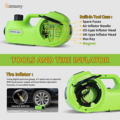 Simtamy Electric Car Jack Kit 5 Ton 12V Hydraulic Jack with Electric Impact Wrench and Tire Inflator, Portable Emergency Car Lift Tire Change Tools