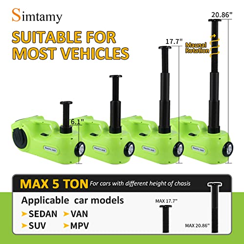 Simtamy Electric Car Jack Kit 5 Ton 12V Hydraulic Jack with Electric Impact Wrench and Tire Inflator, Portable Emergency Car Lift Tire Change Tools