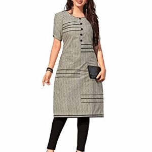 Miraan Women's Cotton Printed Readymade Kurti Small Grey