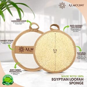 Almooni Premium Egyptian Exfoliating Loofah Pad Body Scrubber - Round loofa Shape - Made with Natural Egyptian Shower lufa Sponge That Gets You Clean - Not Just Spreading Soap -2 Pack