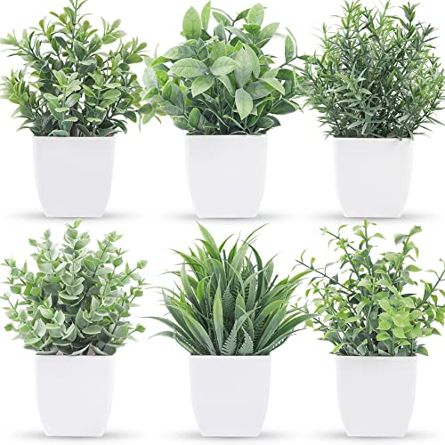 Der Rose 6 Packs Small Fake Plants Artificial Plants in Pots for Home Bathroom Bedroom Living Room Decor Indoor