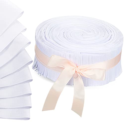 100 Pieces Jelly Fabric Strips Roll Collection 2.6 Inch Roll up Fabric Quilting Strip White Solid Color Fabric Bundle Precut Patchwork Square for DIY Sewing Crafts