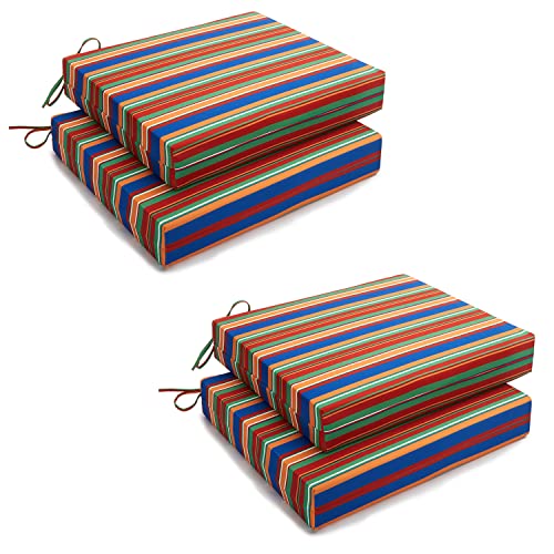 HARBOREST Indoor/Outdoor Chair Cushions Set of 4 Waterproof,Square Corner Outdoor Cushions for Patio Furniture - Patio Chair Cushions with Ties,18.5"x16"x3",Rainbow Stripes