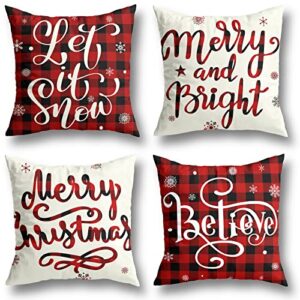 christmas decorations christmas pillow covers 18x18 inches set of 4 farmhouse buffalo plaid black and red throw pillow case winter holiday christmas decor home sofa couch cushion indoor decorations