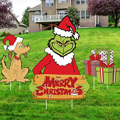 Christmas Yard Signs Stakes Outdoor Decorations - 4PCS Large Xmas Decorations Signs for Holiday Christmas Lawn Garden Pathway Decorations, 6.2inch-15inch