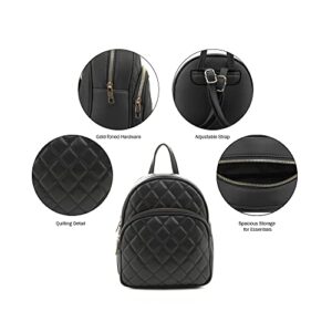 Emperia Kenia Fashion Mini Backpack - Diamond Quilted Small Casual Daypack for Women - Black