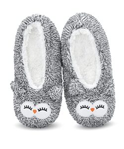 dicuird womens smiley animal face soft sole slipper socks with grippers-fuzzy house slippers(owl,8-10)