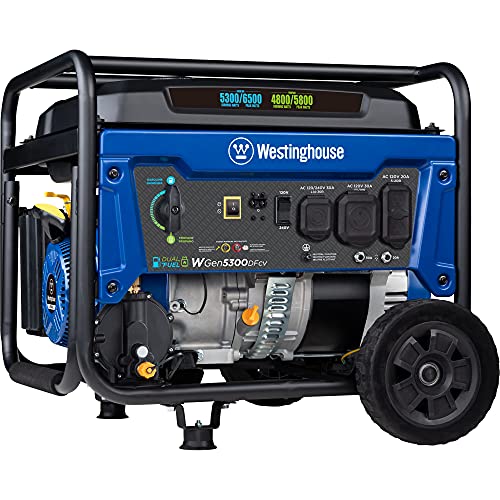 Wesinghouse 6600 Watt Dual Fuel Home Backup Portable Generator, Transfer Switch Ready 30A Outlet, RV Ready 30A Outlet, CO Sensor, CARB Compliant