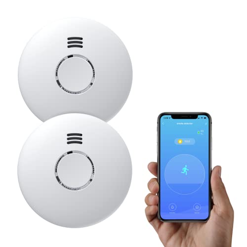 Ecoey WiFi Smoke Detector, WiFi Smoke Alarm with Photoelectric Technology and LED, Smoke Alarm with Test&Silence Function and Low Battery Warning for Home (Not 5G), TUYA APP, FJ158D-H04, 2 Packs