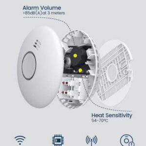 Ecoey WiFi Smoke Detector, WiFi Smoke Alarm with Photoelectric Technology and LED, Smoke Alarm with Test&Silence Function and Low Battery Warning for Home (Not 5G), TUYA APP, FJ158D-H04, 2 Packs