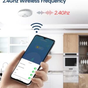 Ecoey WiFi Smoke Detector, WiFi Smoke Alarm with Photoelectric Technology and LED, Smoke Alarm with Test&Silence Function and Low Battery Warning for Home (Not 5G), TUYA APP, FJ158D-H04, 2 Packs