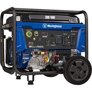 westinghouse outdoor power equipment 9500 peak watt home backup portable generator, remote electric start with auto choke, transfer switch ready, gas powered, co sensor, carb compliant