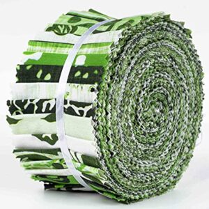 Soimoi 40Pcs Block Print Cotton Precut Fabrics for Quilting Craft Strips 2.5x42inches Jelly Roll - Green