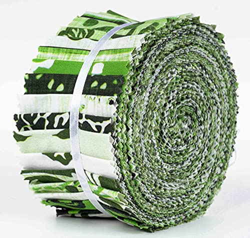 Soimoi 40Pcs Block Print Cotton Precut Fabrics for Quilting Craft Strips 2.5x42inches Jelly Roll - Green