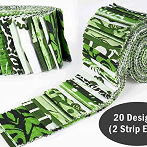 Soimoi 40Pcs Block Print Cotton Precut Fabrics for Quilting Craft Strips 2.5x42inches Jelly Roll - Green