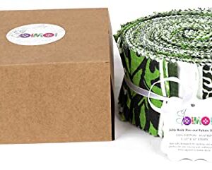 Soimoi 40Pcs Block Print Cotton Precut Fabrics for Quilting Craft Strips 2.5x42inches Jelly Roll - Green