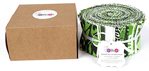 Soimoi 40Pcs Block Print Cotton Precut Fabrics for Quilting Craft Strips 2.5x42inches Jelly Roll - Green