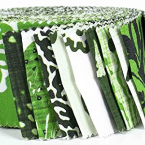 Soimoi 40Pcs Block Print Cotton Precut Fabrics for Quilting Craft Strips 2.5x42inches Jelly Roll - Green