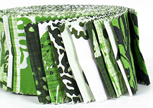 Soimoi 40Pcs Block Print Cotton Precut Fabrics for Quilting Craft Strips 2.5x42inches Jelly Roll - Green