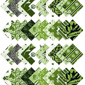 Soimoi 40Pcs Block Print Cotton Precut Fabrics for Quilting Craft Strips 2.5x42inches Jelly Roll - Green