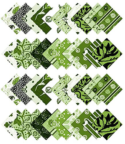 Soimoi 40Pcs Block Print Cotton Precut Fabrics for Quilting Craft Strips 2.5x42inches Jelly Roll - Green