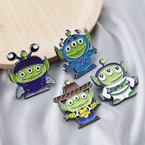 Toy Story Brooch Buzz Lightyear Woody Enamel Lapel Pin Alien Themed Brooch for Children Women Clothing Backpack Hats Bags(alien)