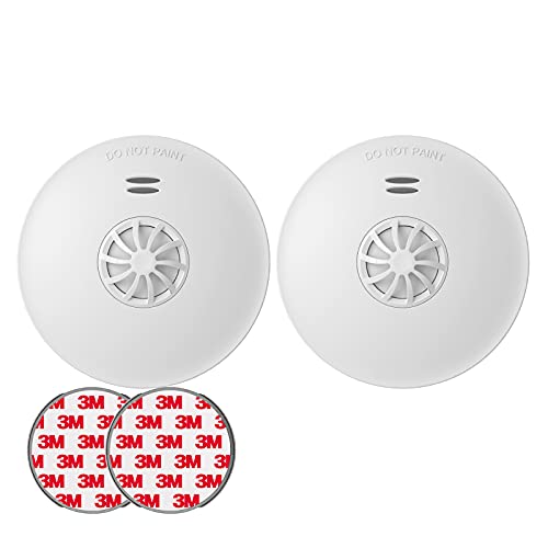 Ecoey Fire Alarms Smoke Detectors, 10-Year Smoke and Heat Detector with Built-in Battery for Home Bedroom, Smoke Detector and Heat Alarm with Easy Install and Test Button, FJ192, 2 Packs