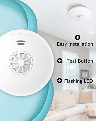 Ecoey Fire Alarms Smoke Detectors, 10-Year Smoke and Heat Detector with Built-in Battery for Home Bedroom, Smoke Detector and Heat Alarm with Easy Install and Test Button, FJ192, 2 Packs