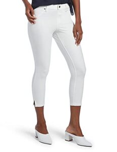 hue women's ankle slit essential denim capri, white, small