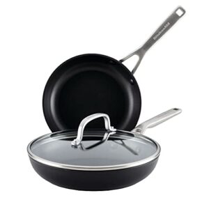 kitchenaid hard anodized induction nonstick frying pans/skillet set, 3 piece - matte black