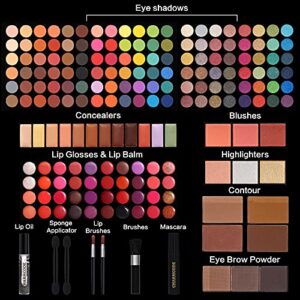 Professional All in One Makeup Kit for Women Full Kit - 186 Colors Make Up Palette Gift Set - Including Eyeshadow, Lip Gloss, Concealer, Highlighter, Contour, Brow Powder, Mascara, Blush & Brush