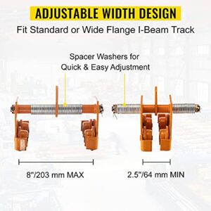 VEVOR 0.5 Ton Manual, 1100 LBS/0.5T Load Capacity Trolley, 2.5-8 inch Adjustable Width Push Beam with Dual Wheels, Orange