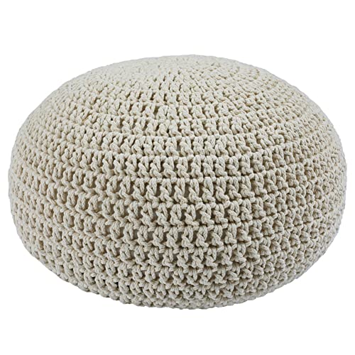 BALEMAUE Unstuffed Pouf Cover, Bean Bag Chair,Handmade Knitted Pouf, Round Cotton Braid Hand Knitted Pouf, Knitted Ottoman Pouf Foot Rest, Handmade Home Decor (White)