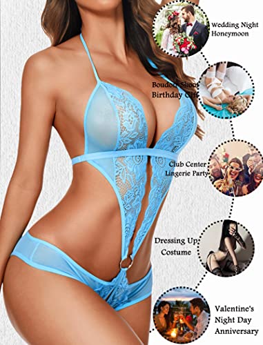 Avidlove Teddy Lingerie for Women Sexy Bodysuit One Piece Babydoll Lingerie Light Blue