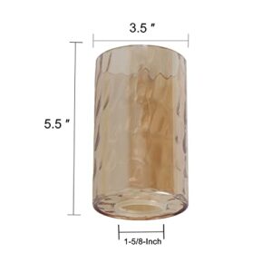 Voguad 2 Pack Hammered Glass Lamp Shade Amber Colored, Cylinder Glass Light Fixture Shade Replacement, Water Ripple Glass Globe for Chandelier, Wall Sconce, Pendant Light, 1 5/8 inch Fitter