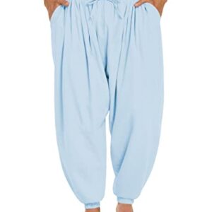 COOFANDY Men's Cotton Linen Pants Wide Leg Pants Baggy Harem Pants Beach Trousers Sky Blue