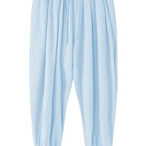 COOFANDY Men's Cotton Linen Pants Wide Leg Pants Baggy Harem Pants Beach Trousers Sky Blue