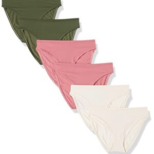 Amazon Essentials Women's High Cut Underwear (Available in Plus Size), Pack of 6, Mauve/Blush/Dark Khaki Green, Large