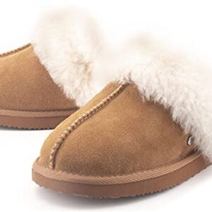 Parfeying Women's Sheepskin House Slippers Indoor Outdoor Shearling Shoes for Women,L21605 Chestnut 11US