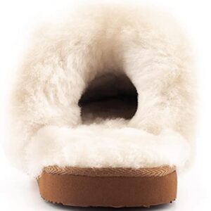 Parfeying Women's Sheepskin House Slippers Indoor Outdoor Shearling Shoes for Women,L21605 Chestnut 11US