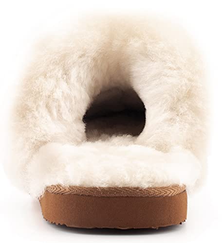 Parfeying Women's Sheepskin House Slippers Indoor Outdoor Shearling Shoes for Women,L21605 Chestnut 11US