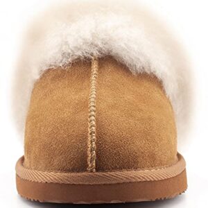 Parfeying Women's Sheepskin House Slippers Indoor Outdoor Shearling Shoes for Women,L21605 Chestnut 11US