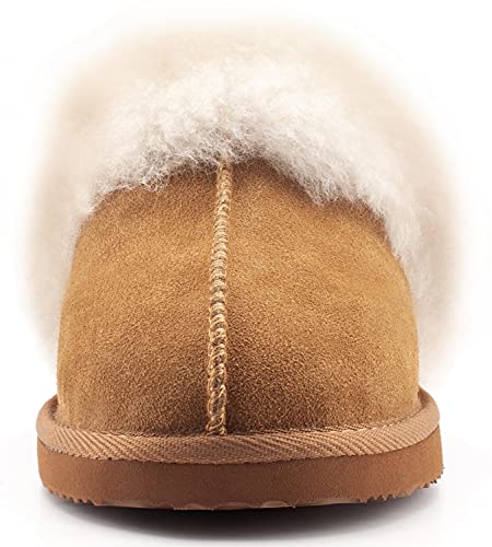 Parfeying Women's Sheepskin House Slippers Indoor Outdoor Shearling Shoes for Women,L21605 Chestnut 11US