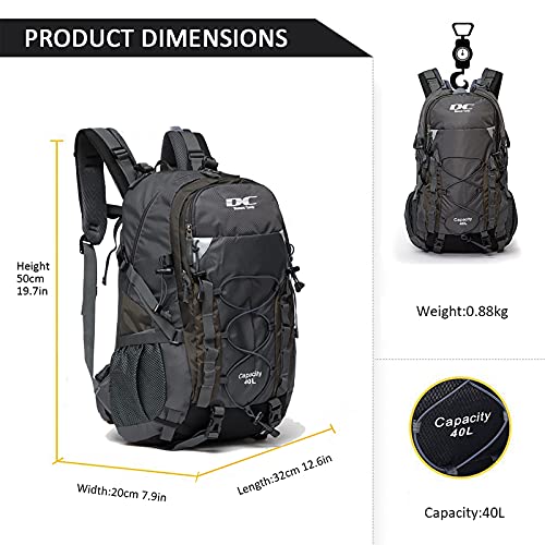 Diamond Candy Waterproof Hiking Backpack for Men and Women, Lightweight Day Pack for Travel Camping, Gray, 40L