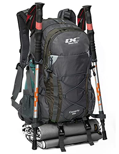 Diamond Candy Waterproof Hiking Backpack for Men and Women, Lightweight Day Pack for Travel Camping, Gray, 40L