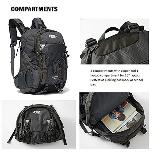 Diamond Candy Waterproof Hiking Backpack for Men and Women, Lightweight Day Pack for Travel Camping, Gray, 40L